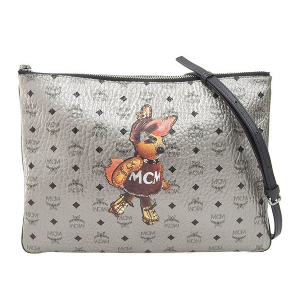 MCM | Bags | Mcm Leather Rabbit Visetos Shoulder Bag Clutch Silver ...